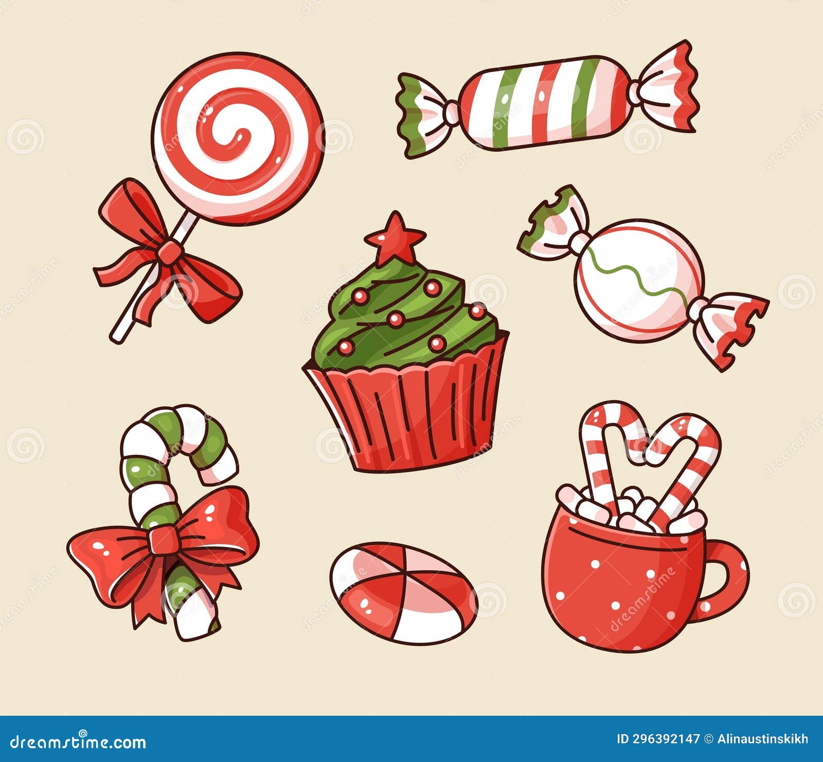 Set of Different Cartoon Christmas Sweets. Stock Vector - Illustration ...