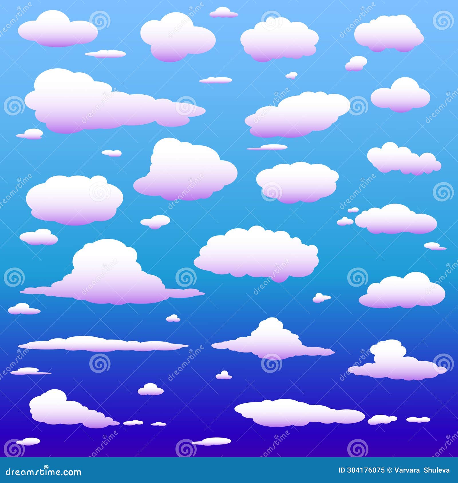 Set of Different Cartoon Clouds Vector Isolated on Blue Sky Background ...