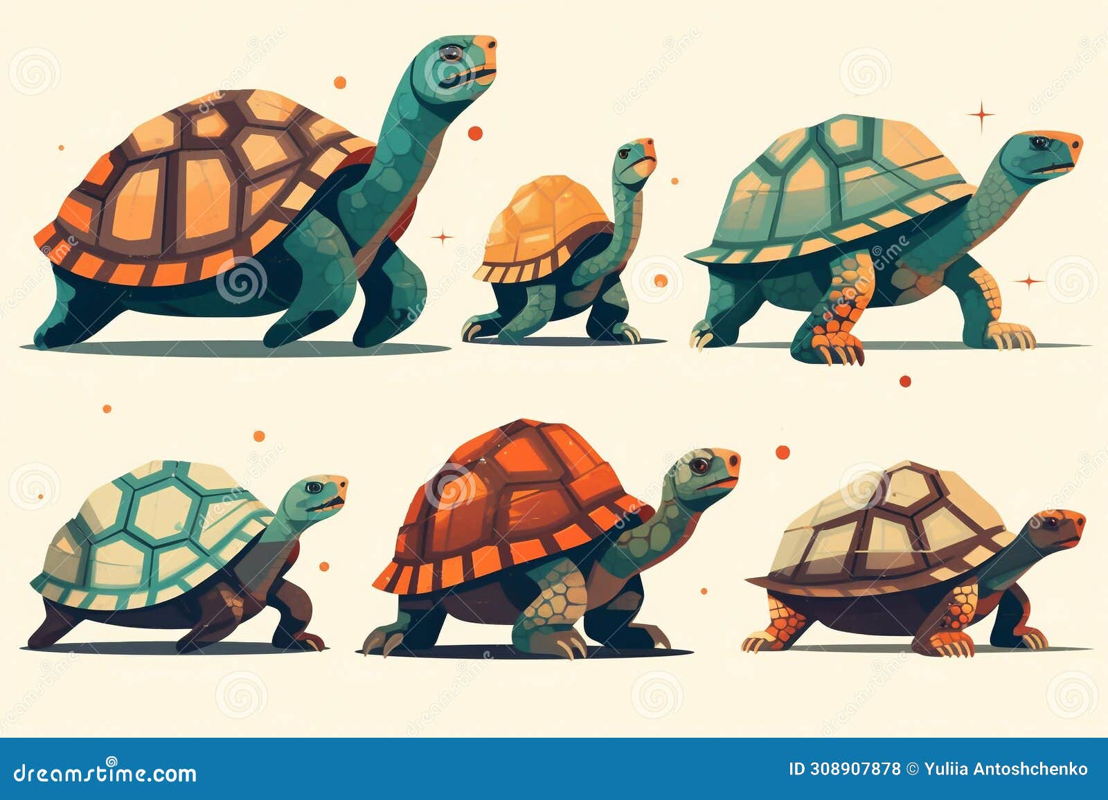 Set of Different Cartoon Turtles Stock Illustration - Illustration of ...