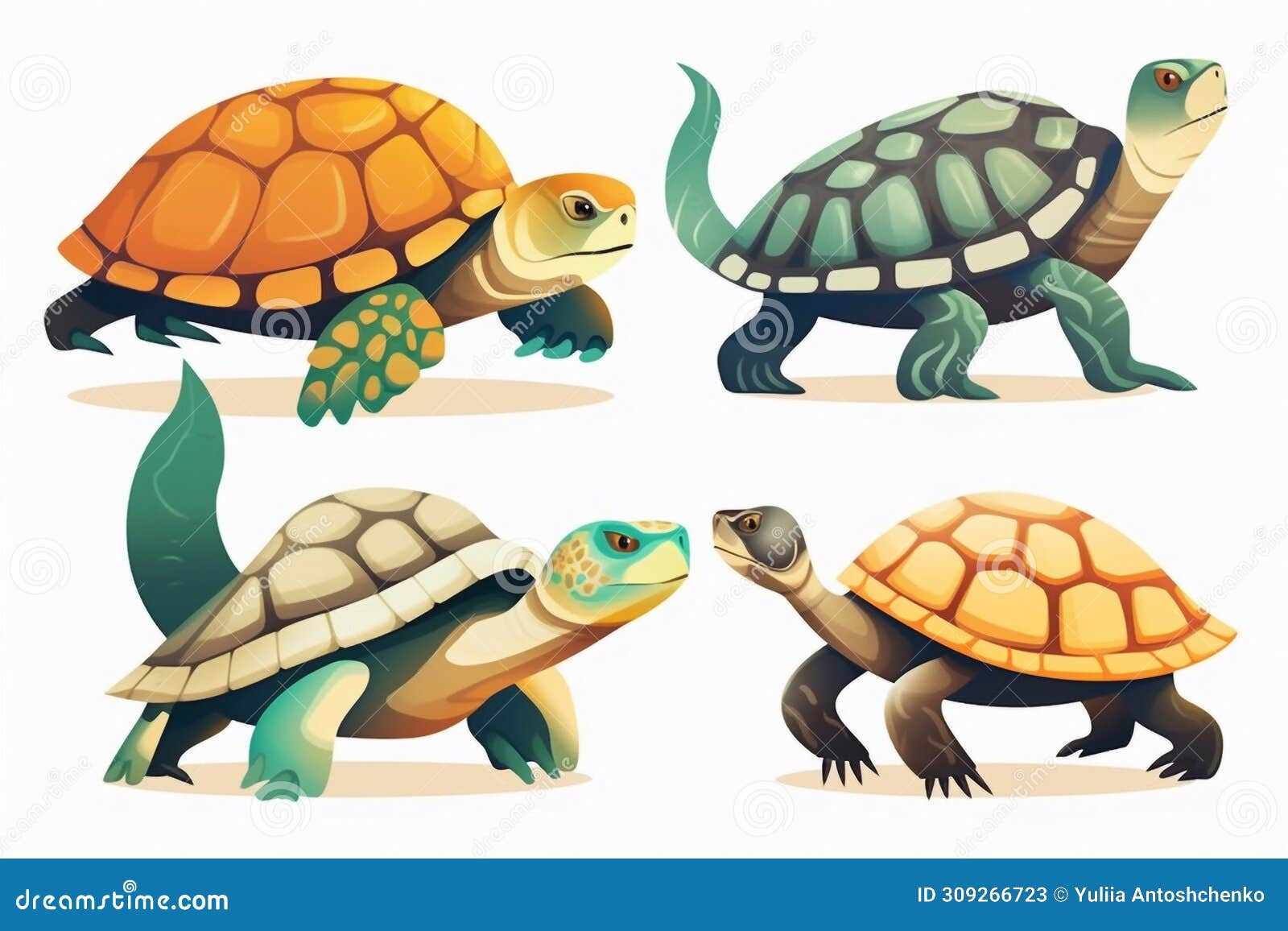 Set of Different Cartoon Turtles Stock Illustration - Illustration of ...