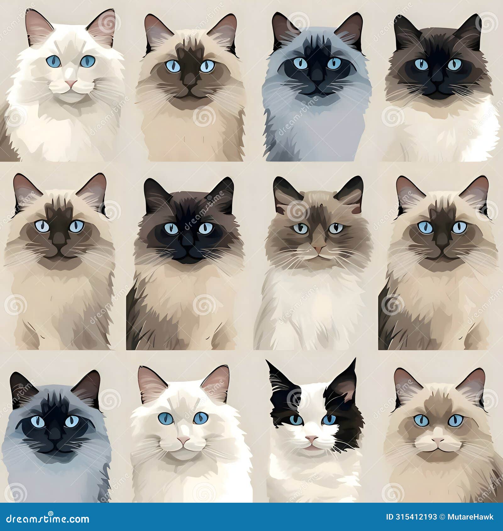 Set of Different Cats with Different Color Eyes. Vector Cartoon ...