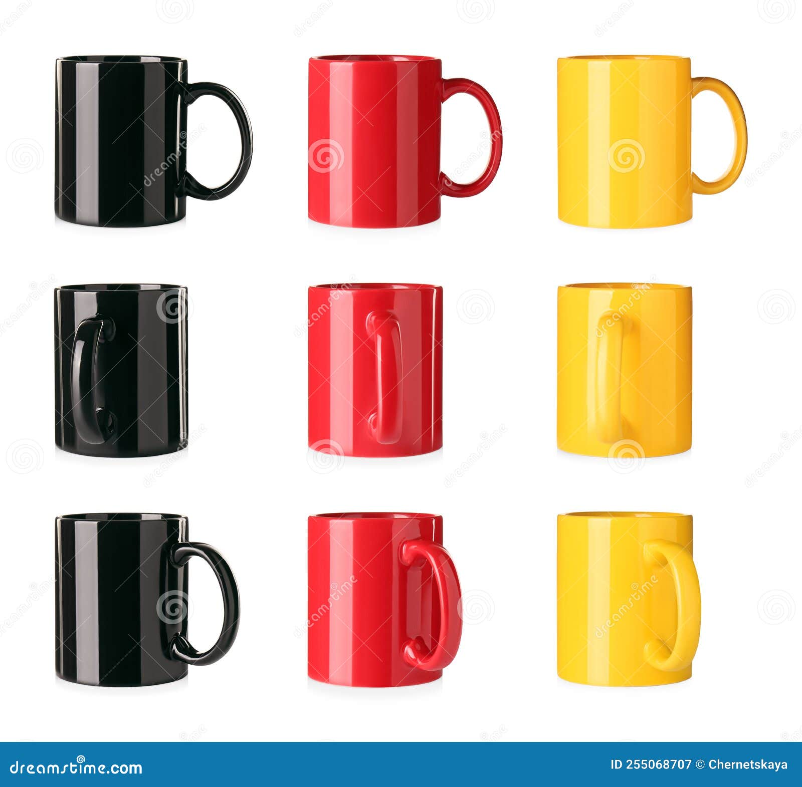 Set with Different Ceramic Mugs on Background Stock Image - Image of ...