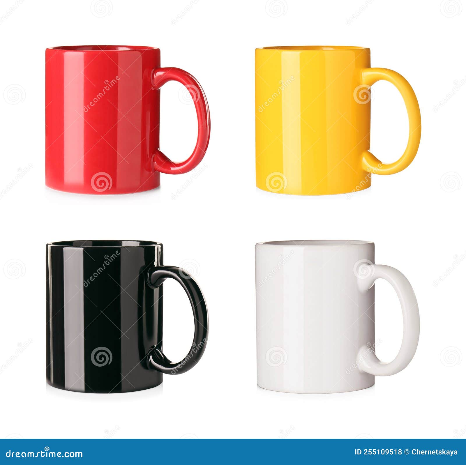 Set with Different Ceramic Mugs on White Background Stock Photo - Image ...