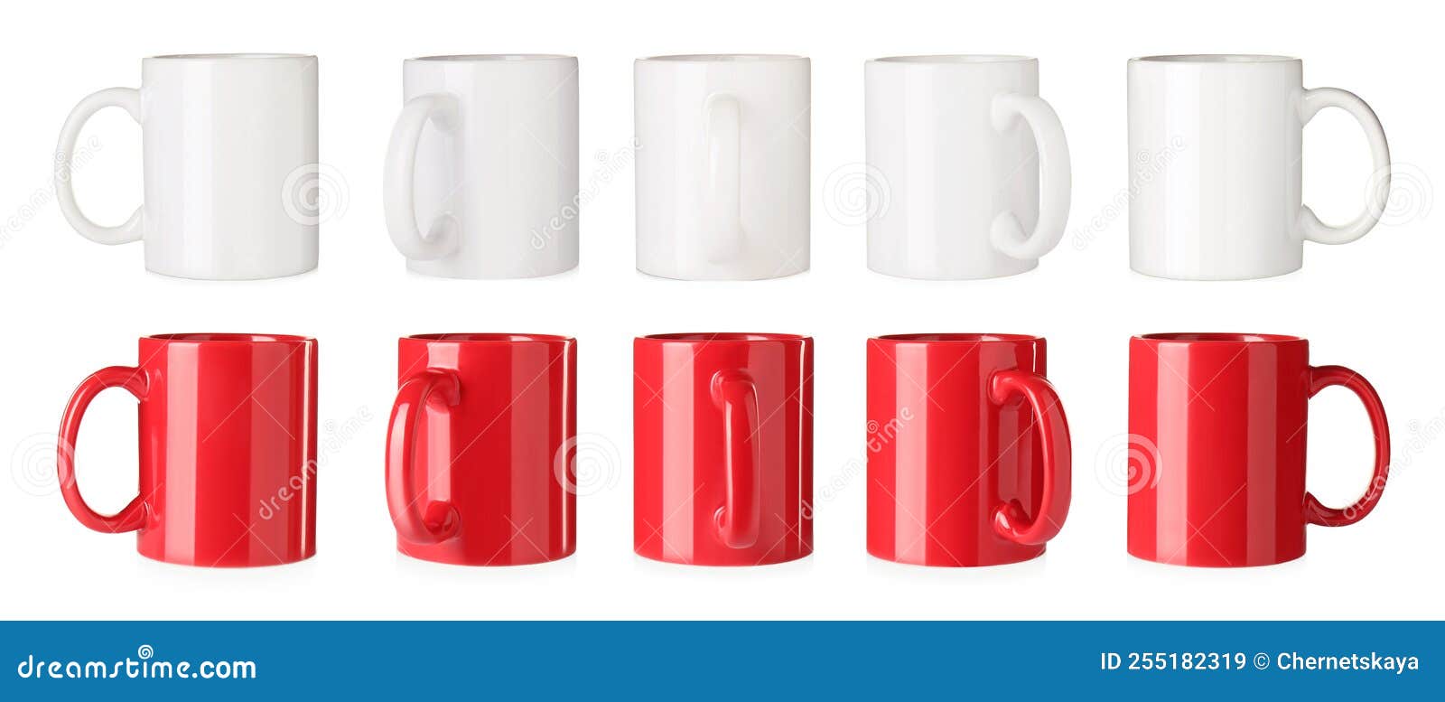 Set with Different Ceramic Mugs on White Background. Banner Design ...