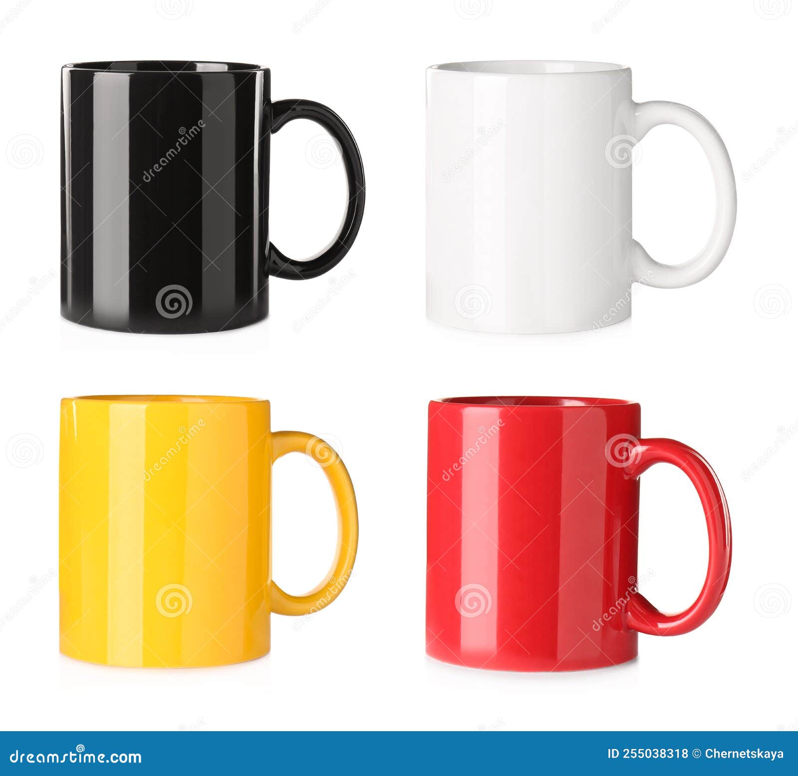Set with Different Ceramic Mugs on White Background Stock Photo - Image ...