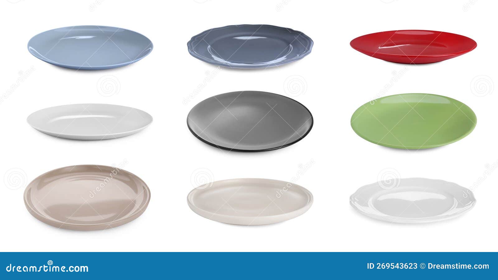 Set of Different Ceramic Plates on White Background Stock Image - Image ...