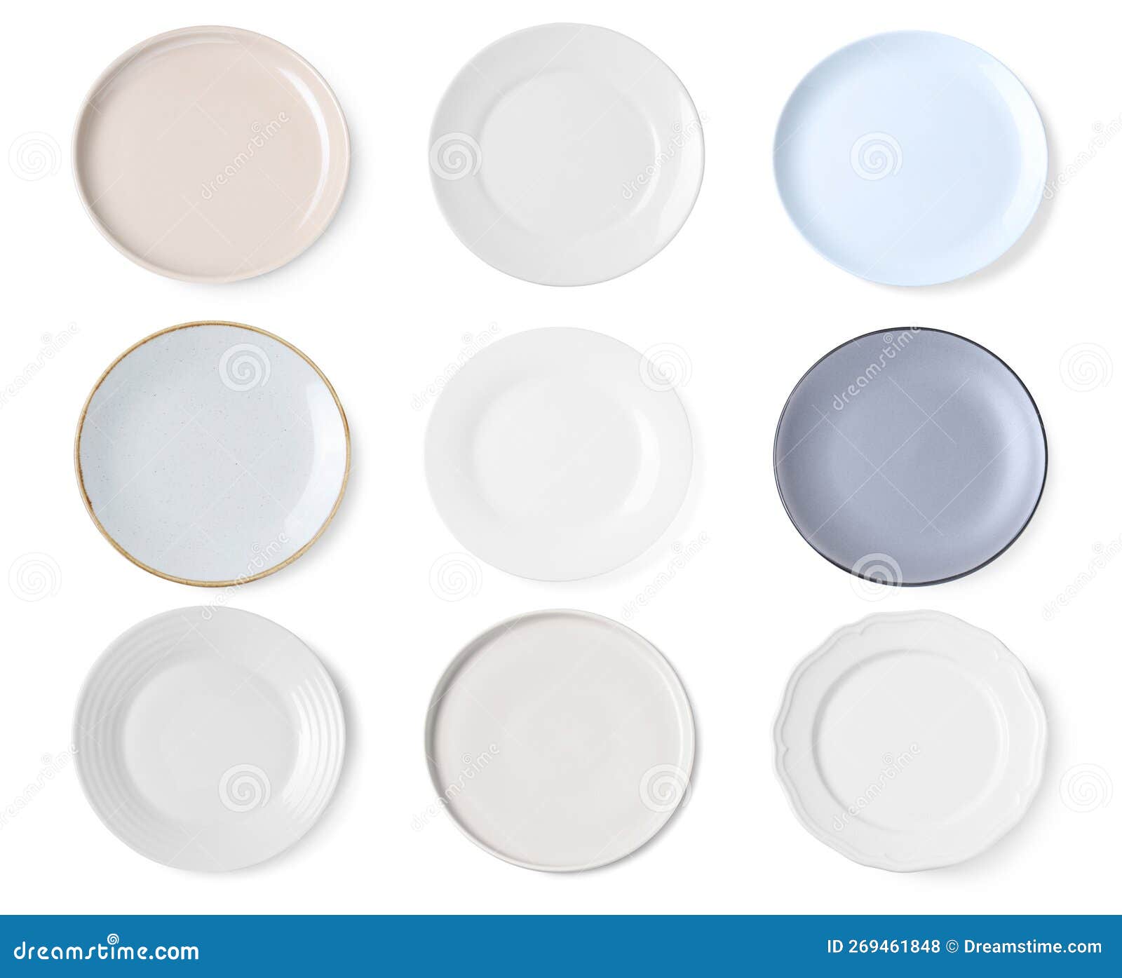 Set of Different Ceramic Plates on White Background, Top View Stock ...