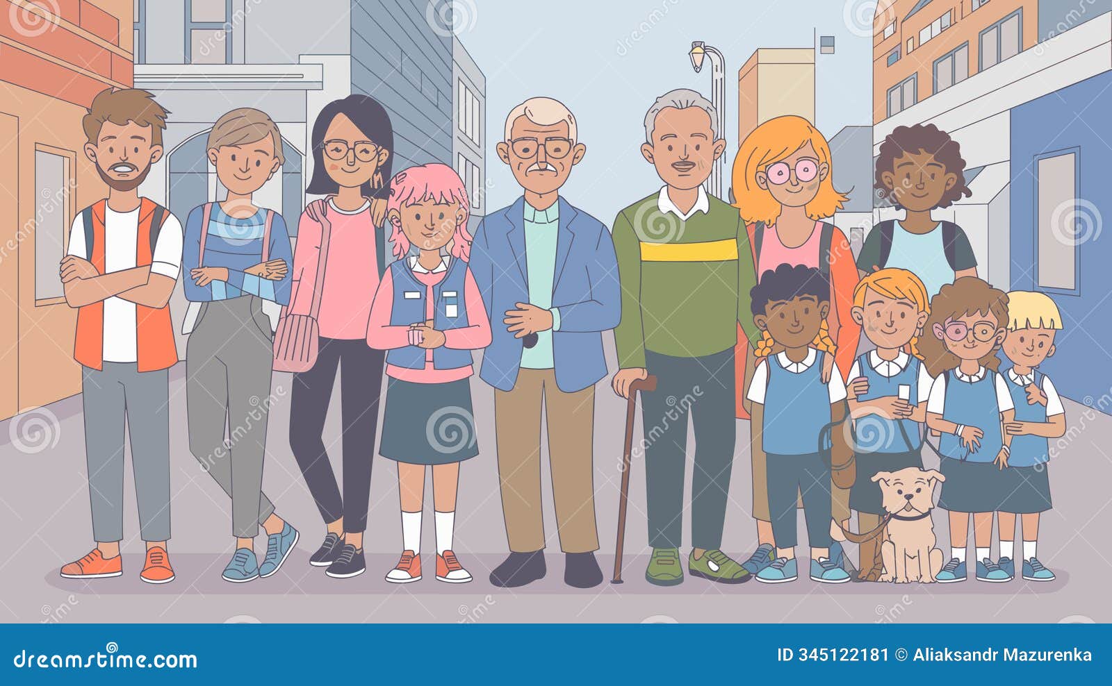 Set Of Different Characters In Queue People Stand In Line Multiracial