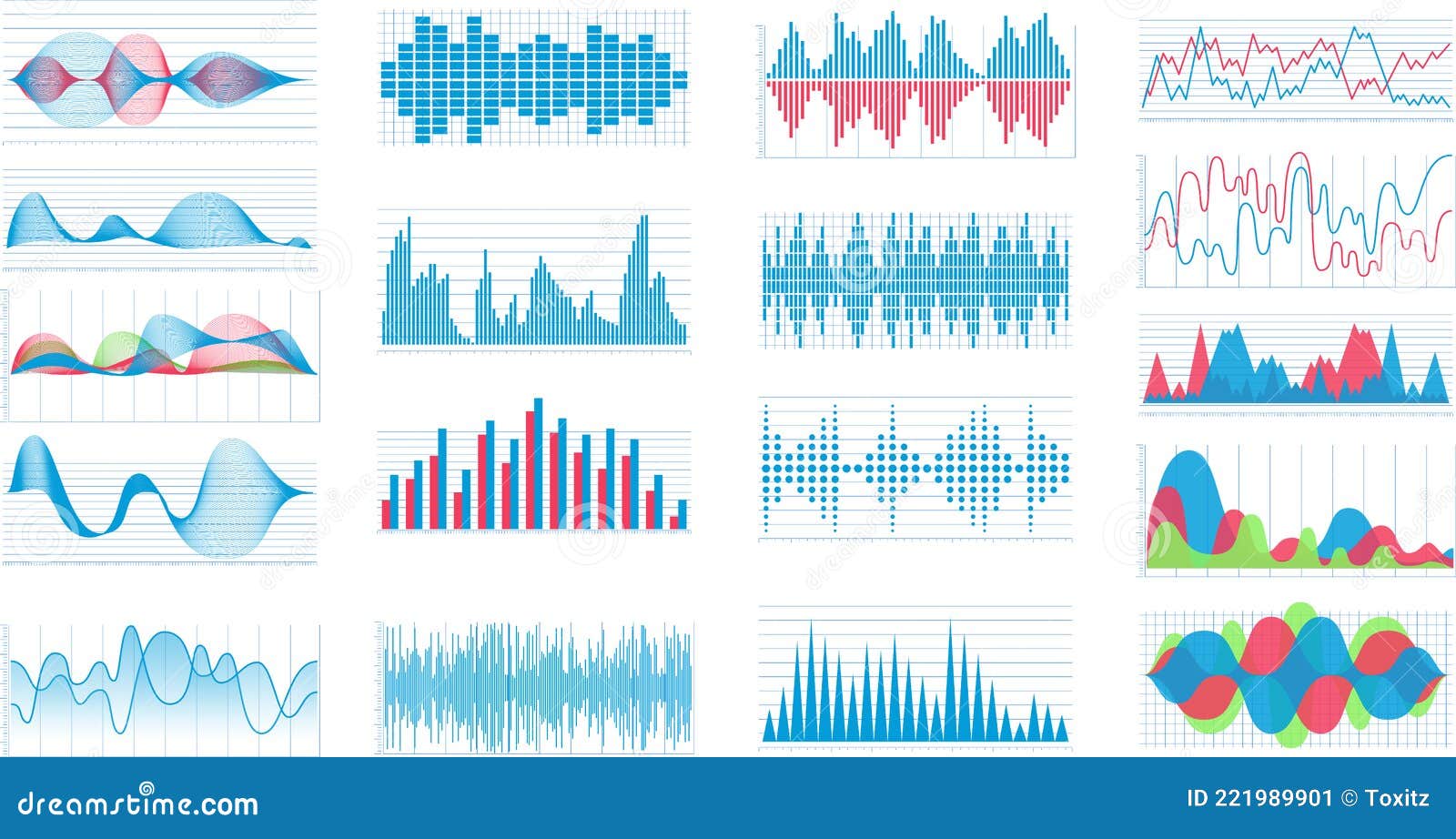 Set of Different Charts and Waveforms, Sound Waves HUD Interface ...