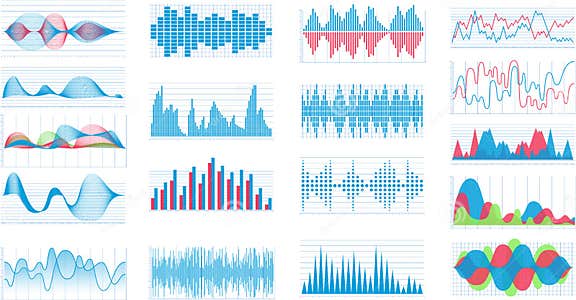 Set of Different Charts and Waveforms, Sound Waves HUD Interface ...