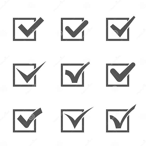 Set of Different Check Marks in Boxes Stock Vector - Illustration of ...