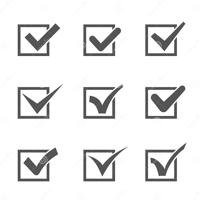Set of Different Check Marks in Boxes Stock Vector - Illustration of ...