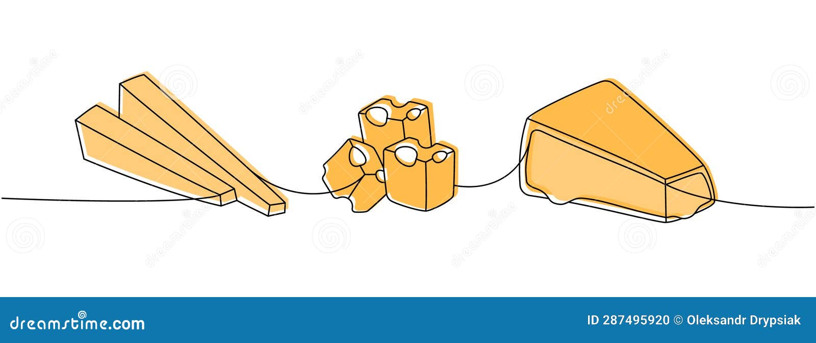 Set of Different Cheese One Line Colored Continuous Drawing. Cheese ...