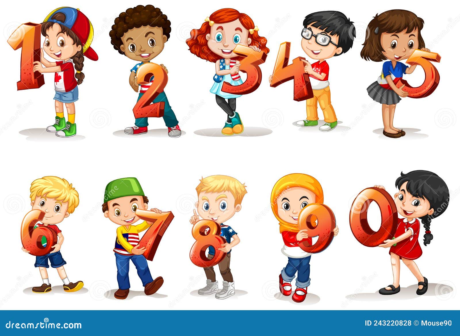 Set of Different Children Holding Math Number Stock Vector ...