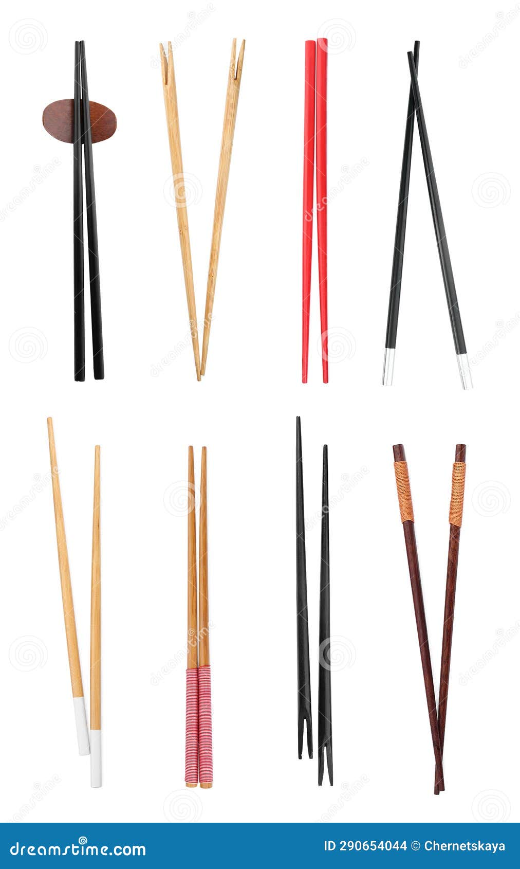 Set with Different Chopsticks Isolated on White, Top View Stock Photo ...