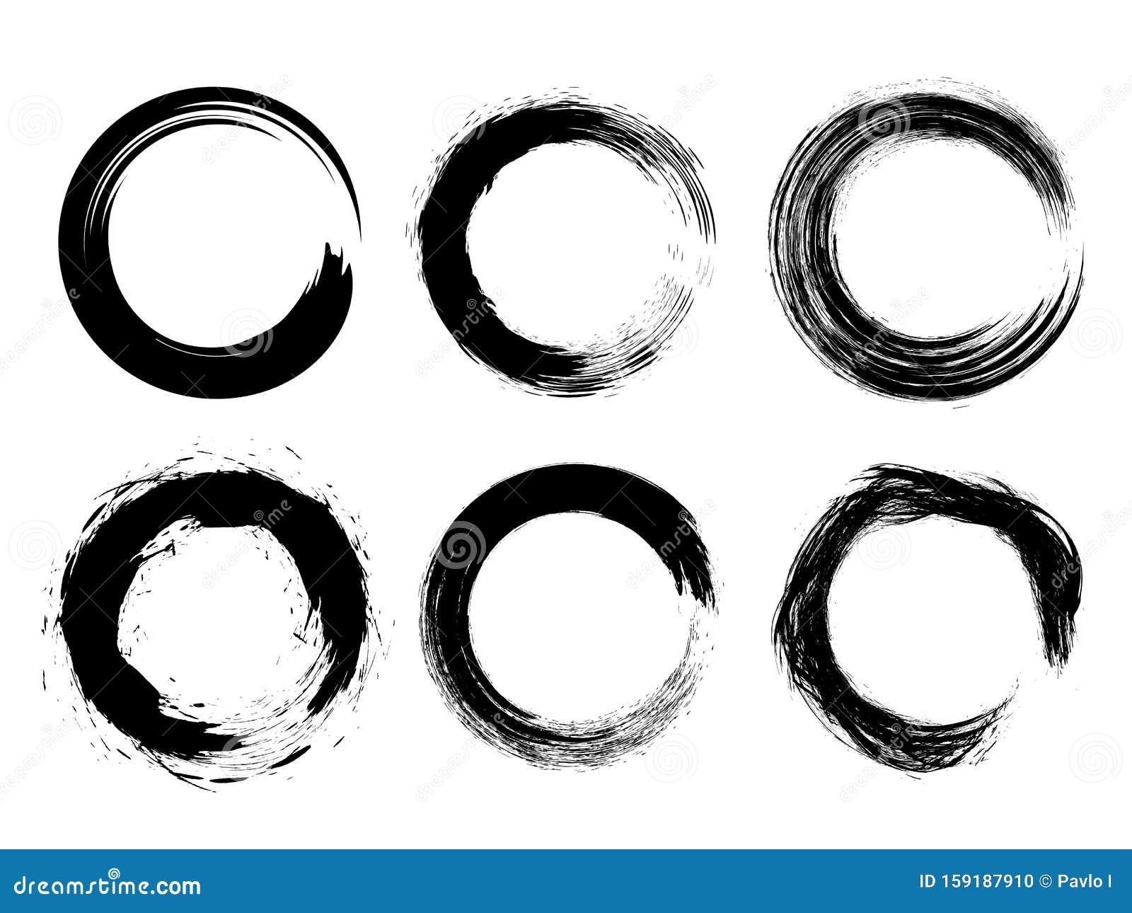 Set Different Circle Brush Strokes, Hand Drawn Paint Brush Circle Logo ...