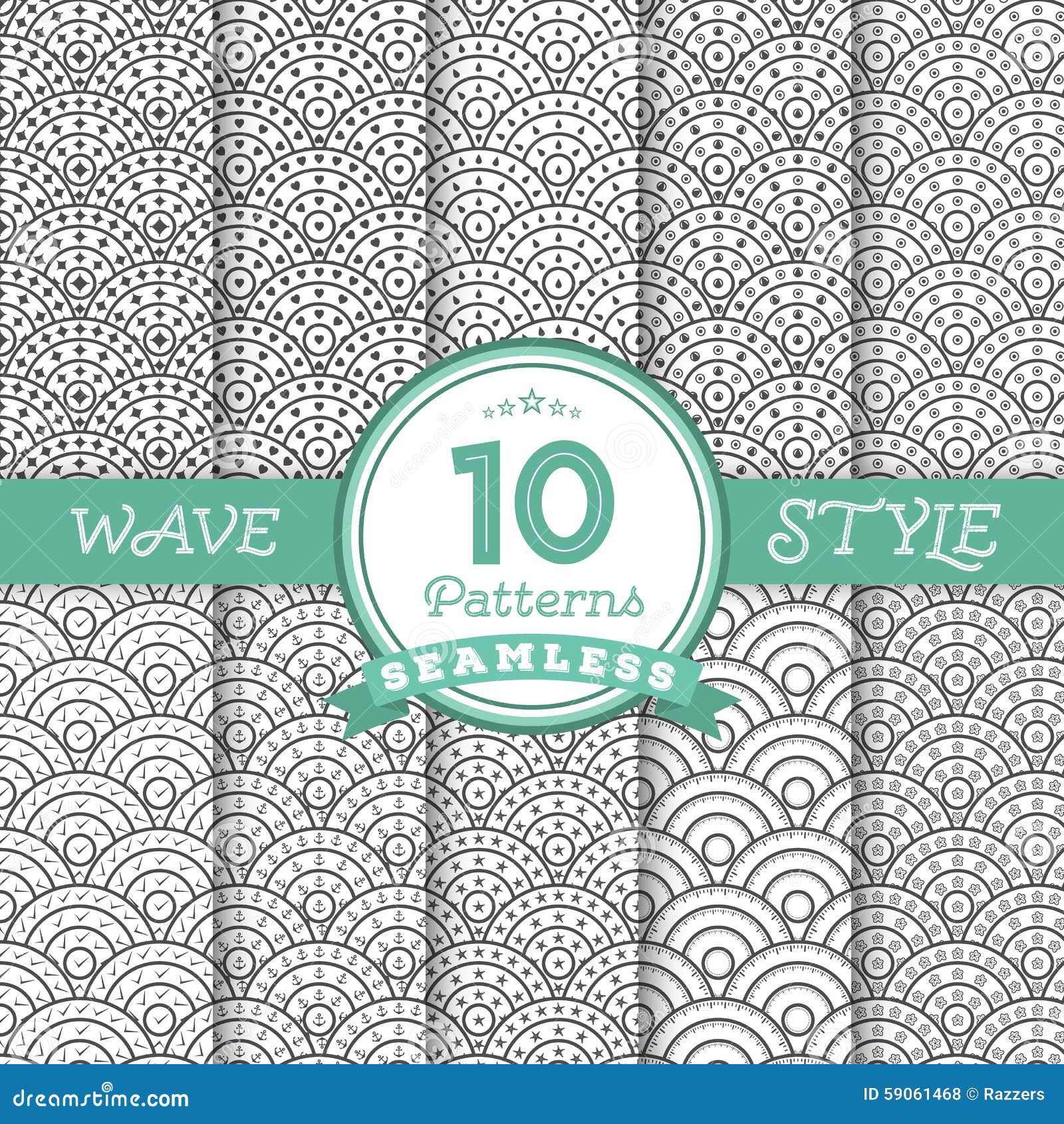 Set of 10 Different Circle Style Seamless Patterns for Your Desi Stock ...