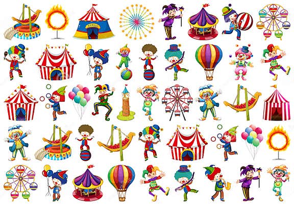 Set of Different Circus Objects Stock Vector - Illustration of balloons ...