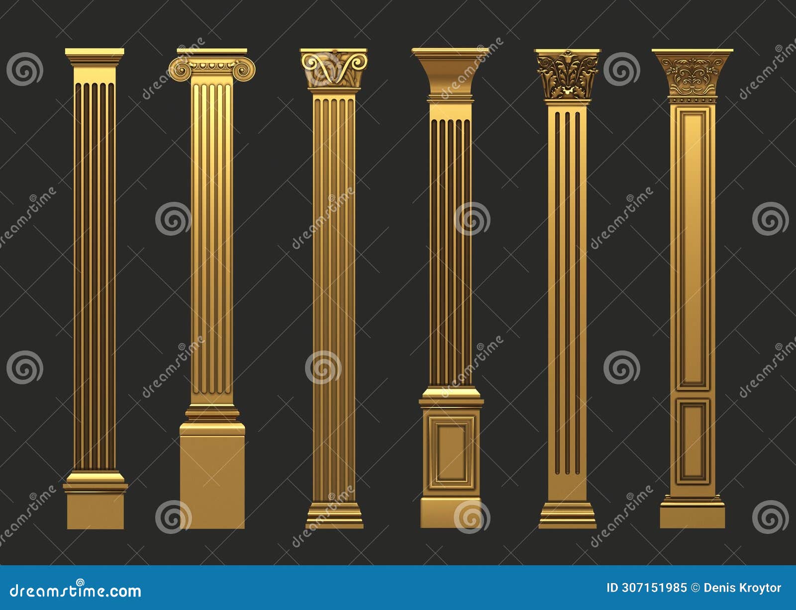 Set of Different Classic Golden Columns Pilasters Stock Illustration ...
