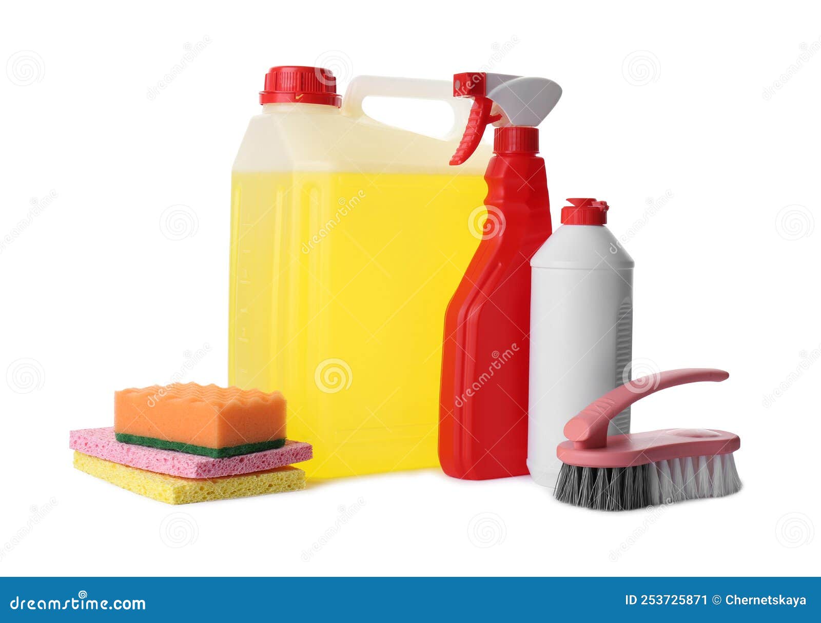 Set of Different Cleaning Supplies on White Background Stock Image ...