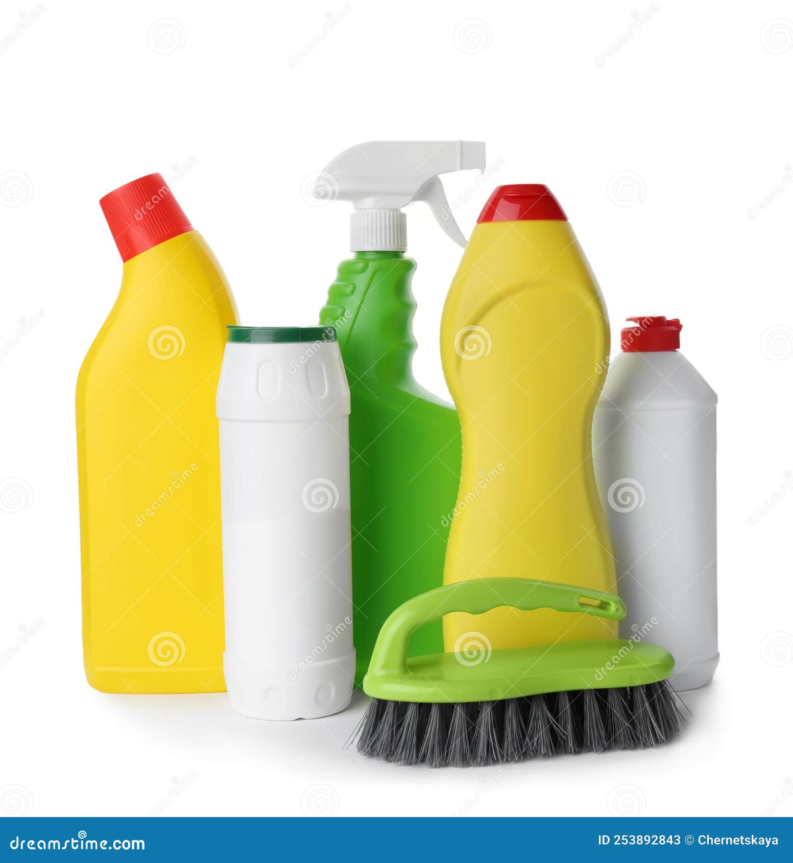 Set of Different Cleaning Supplies on White Background Stock Image ...