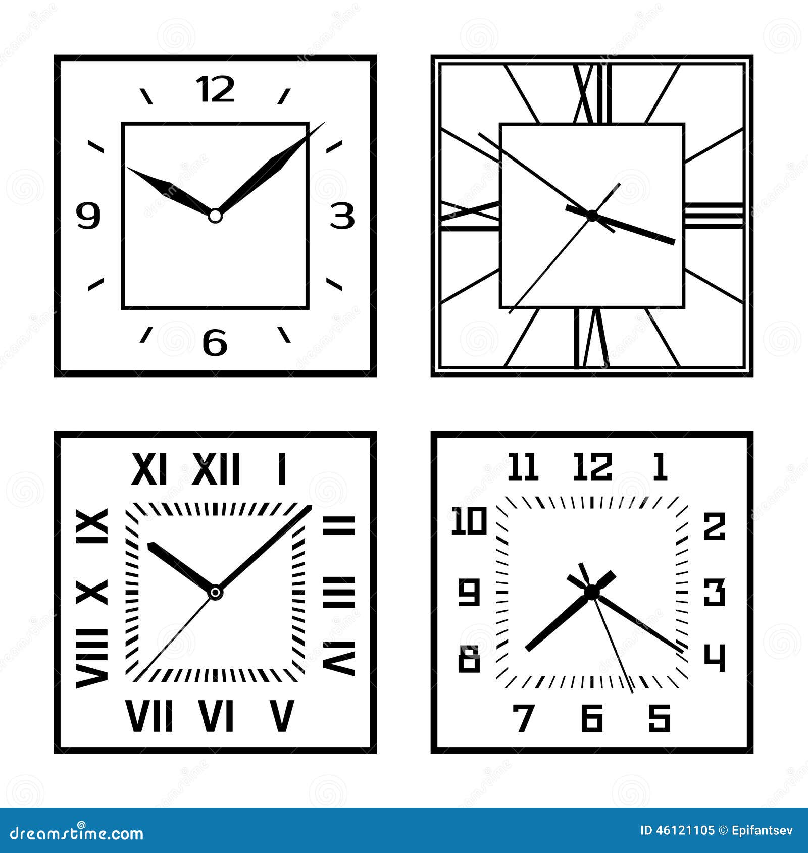 Set of Different Clock Faces Stock Vector - Illustration of square ...