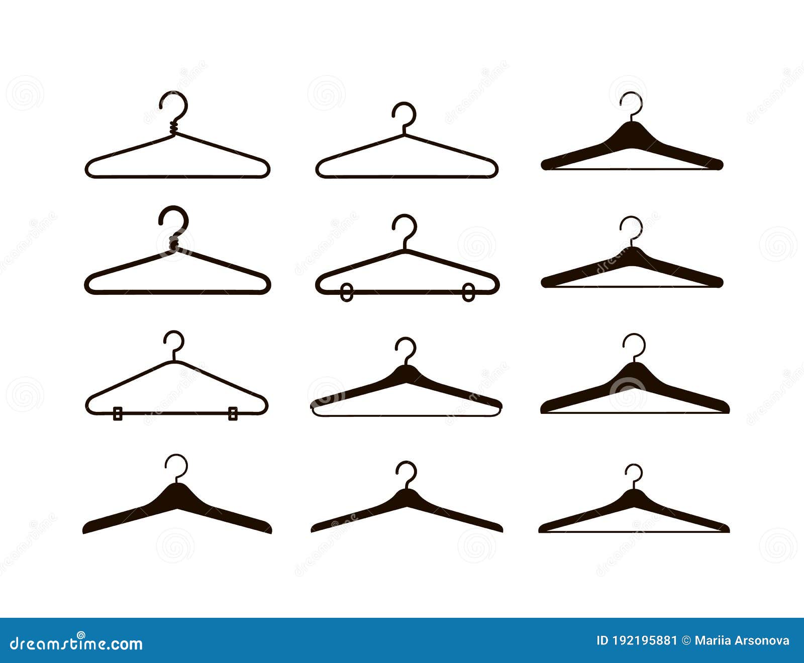 Set of Different Clothes Hangers Silhouettes.isolated Coat Hanger Stock ...