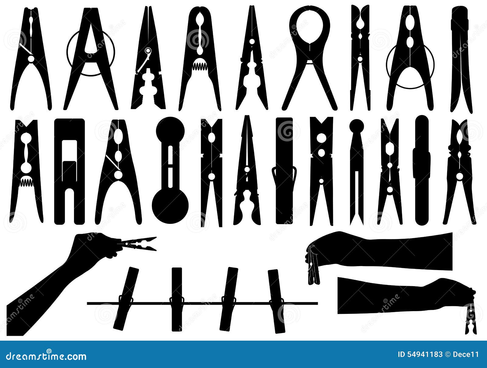 Set of Different Clothespins Stock Vector - Illustration of collection ...