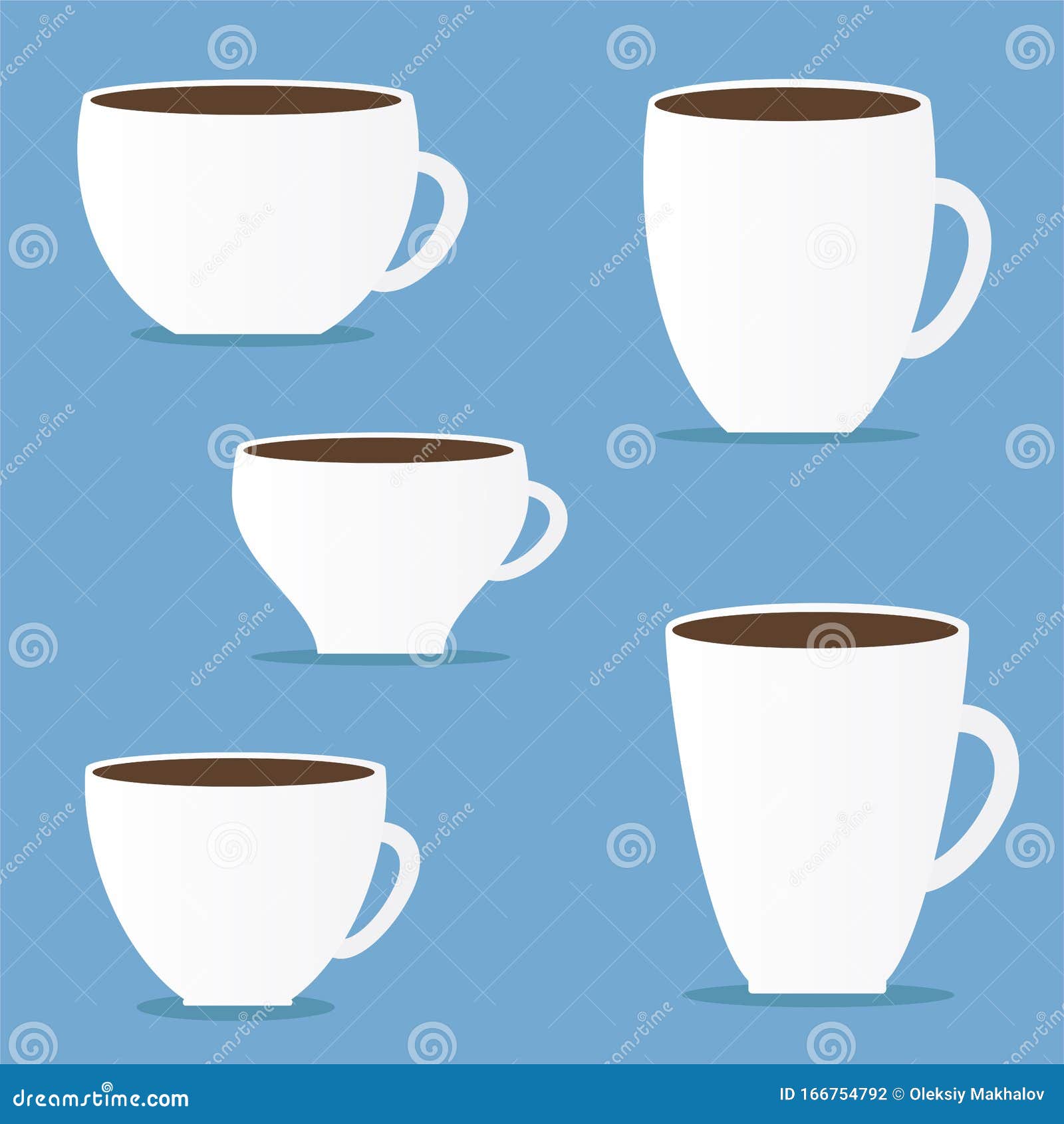 Set of Different Coffee Cup Mug on Blue Background Flat Modern Simply ...