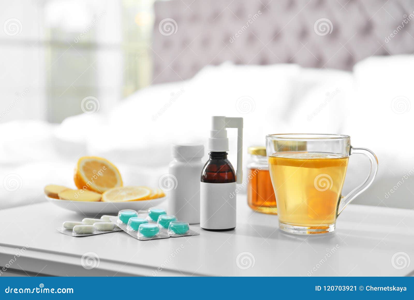 Set of Different Cold Remedies on Table Stock Image - Image of health ...