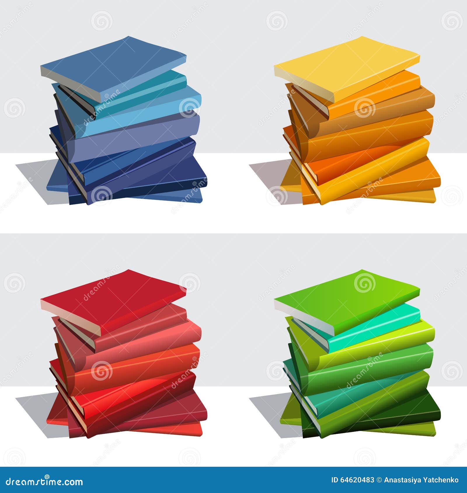 Set Of Different Color Books Stack Stock Vector Illustration Of Cover