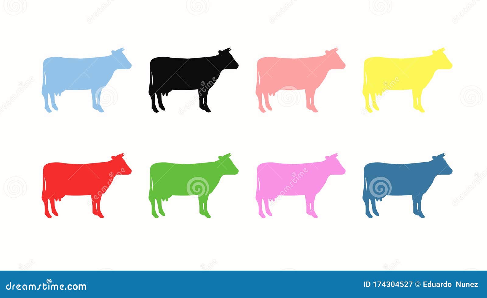 Set of Different Color Cow Icons Stock Vector - Illustration of farm ...