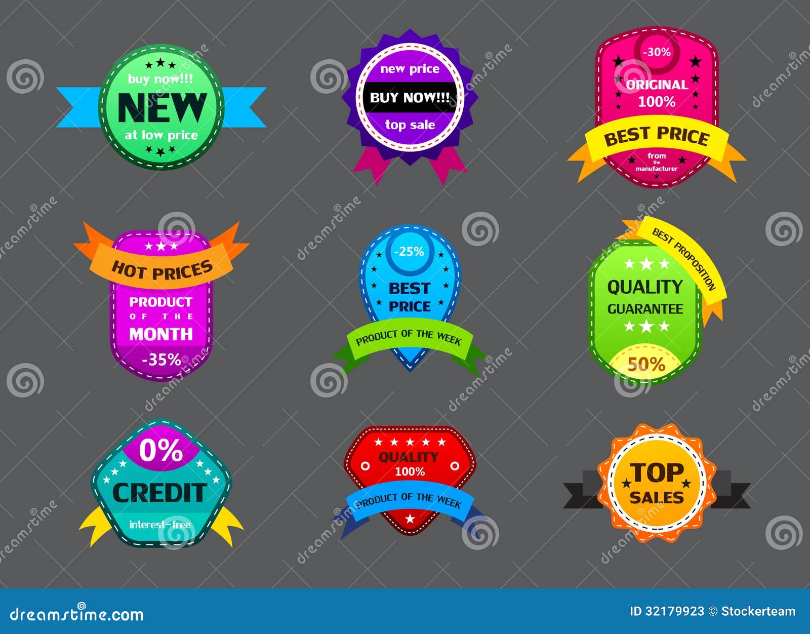 Set of Different Color Labels on Gray Background Stock Illustration ...