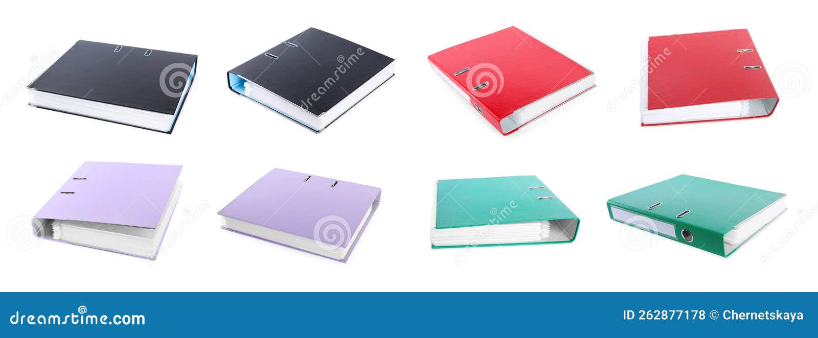 Set with Different Color Office Folders on White Background. Banner ...