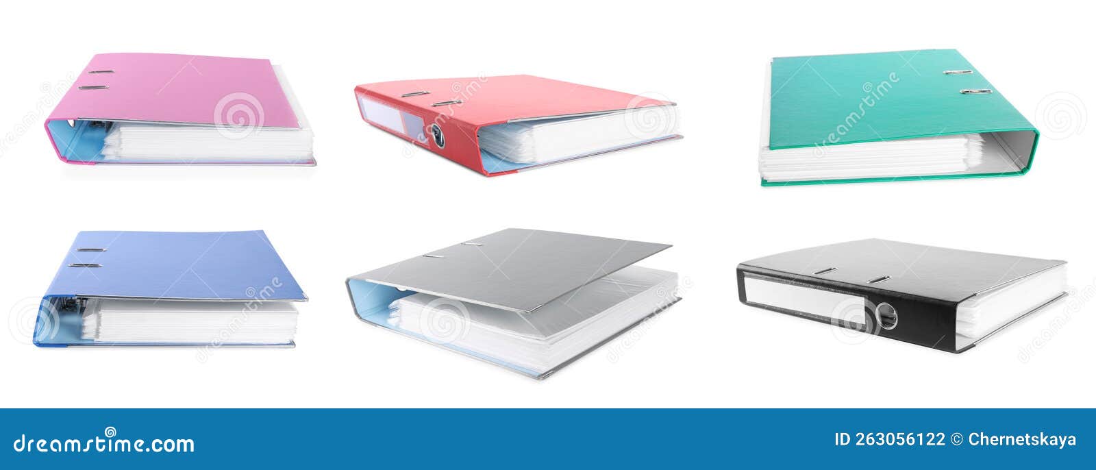 Set with Different Color Office Folders on White Background. Banner ...