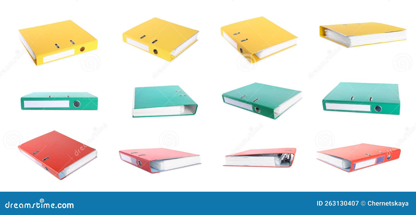 Set with Different Color Office Folders on White Background. Banner ...