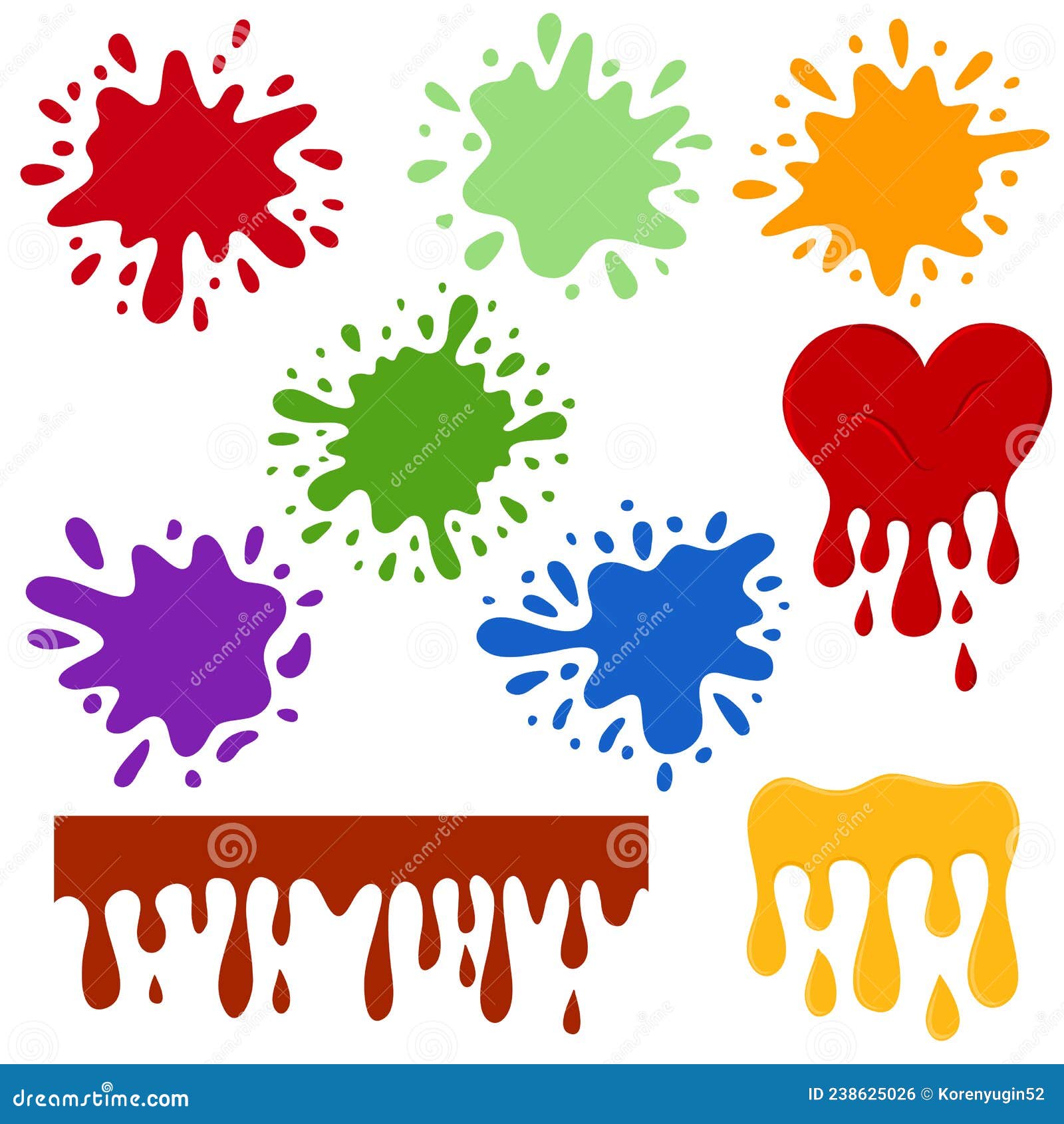 Set of Different Color Paint Drop and Splash Hand Drawn for Design ...