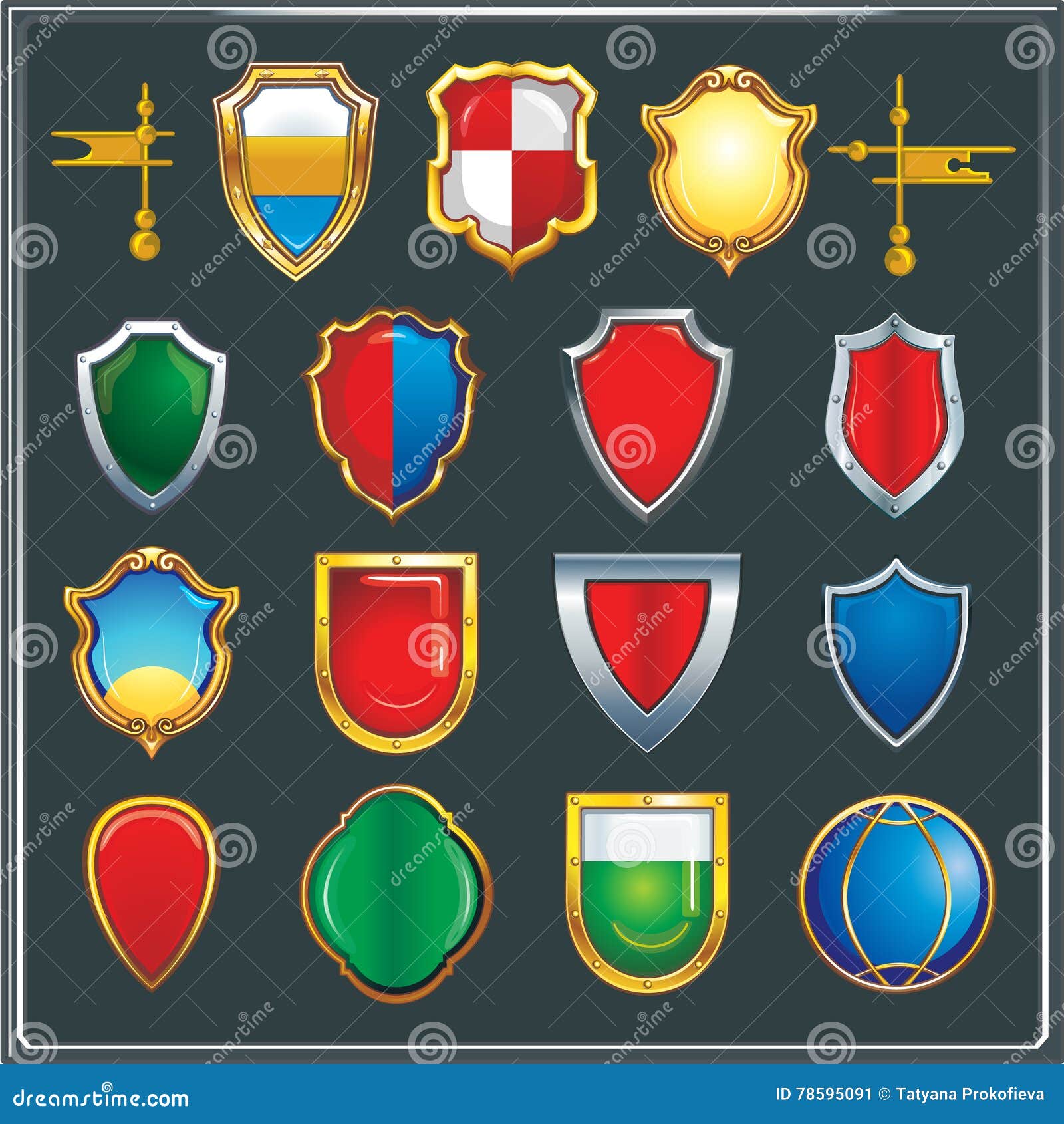 Set of Different Color and Shape of Heraldic Shields. Stock Vector ...
