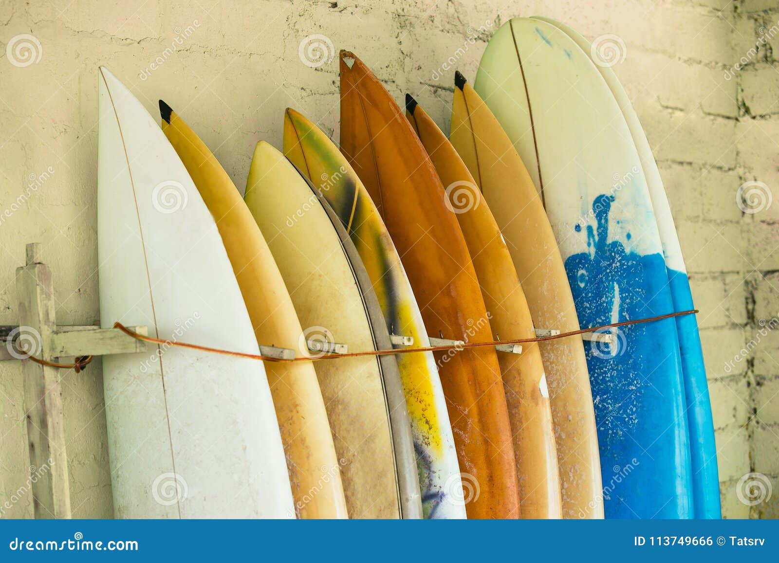 Set of Different Color Surf Boards in a Stack by Ocean.Bali,Indo Stock ...