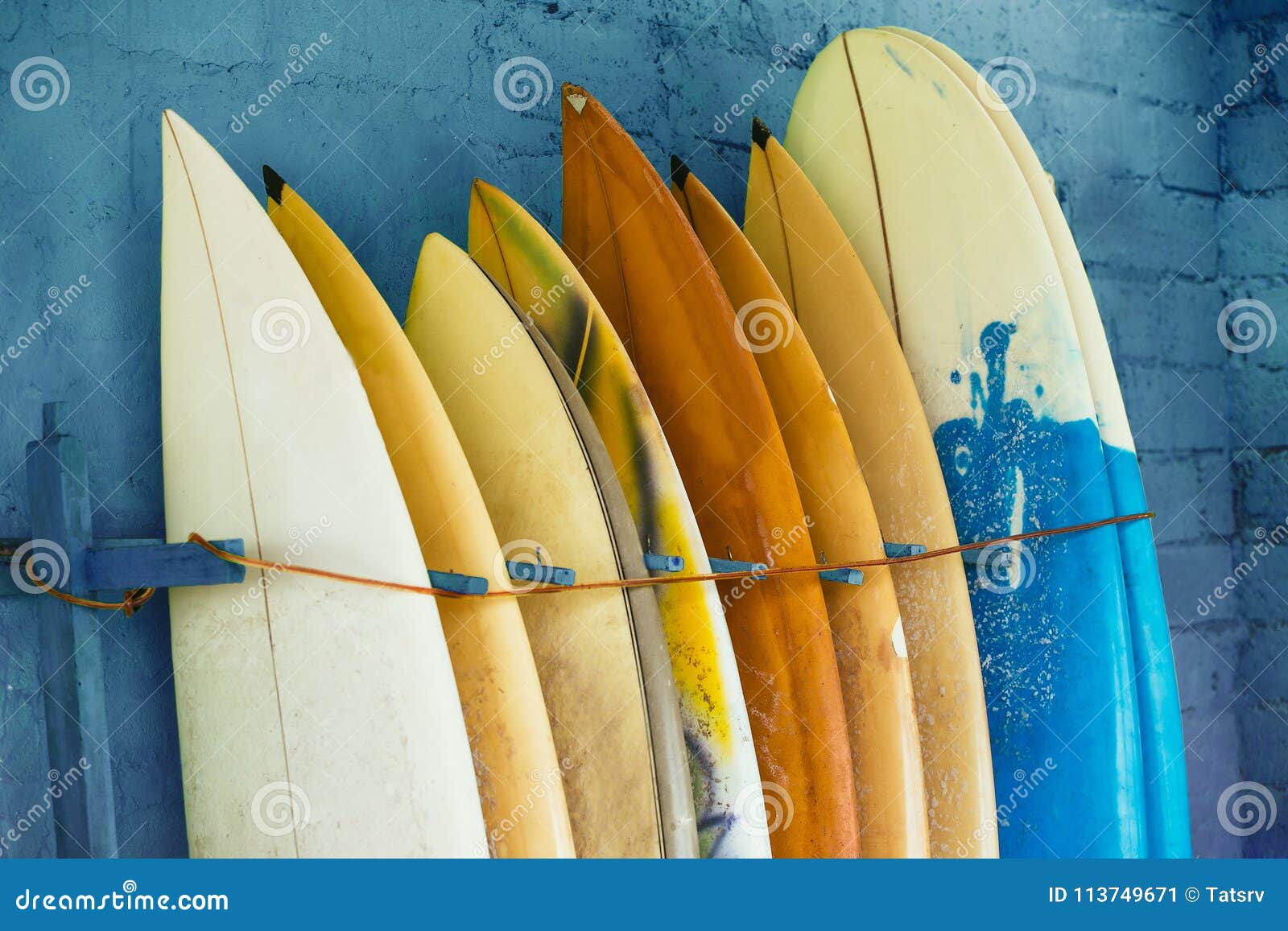 Set of Different Color Surf Boards in a Stack by Ocean.Bali,Indo Stock ...