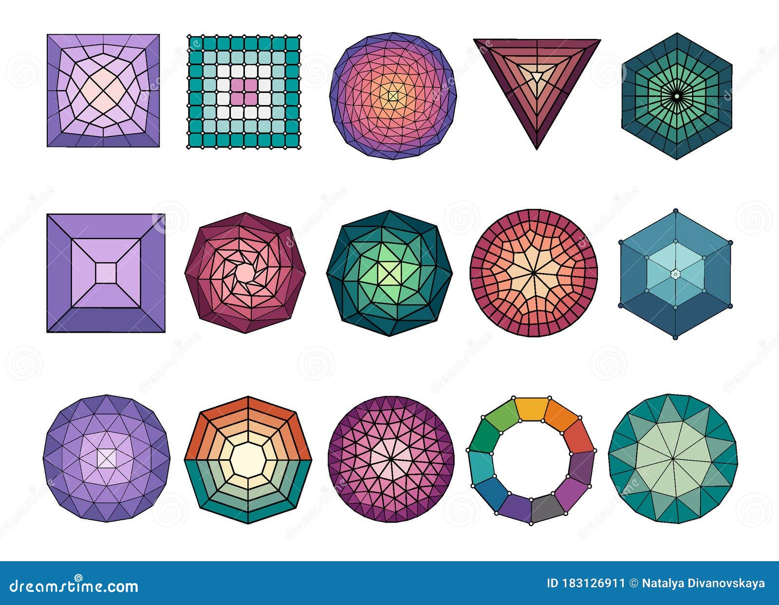 Set of 15 Different Colored Geometric Shapes. Stock Vector ...