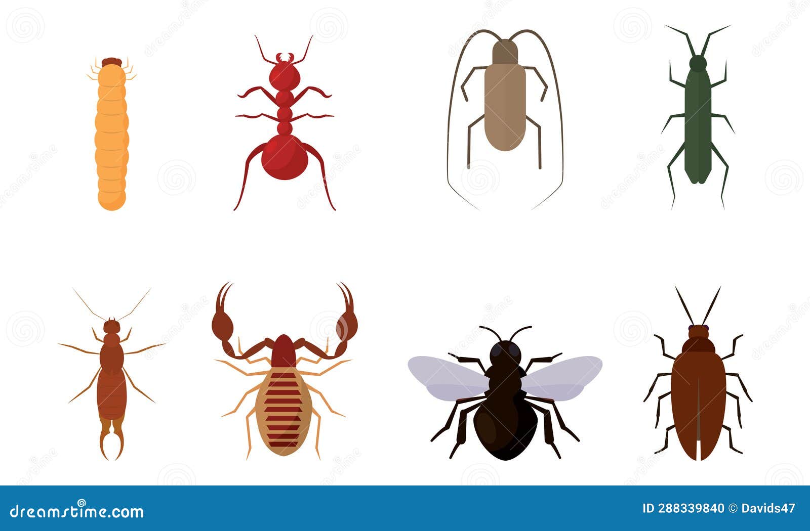 Set of Different Colored Insect Icons Vector Stock Vector ...