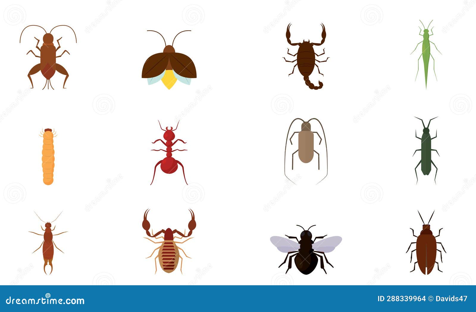Set of Different Colored Insect Icons Vector Stock Illustration ...