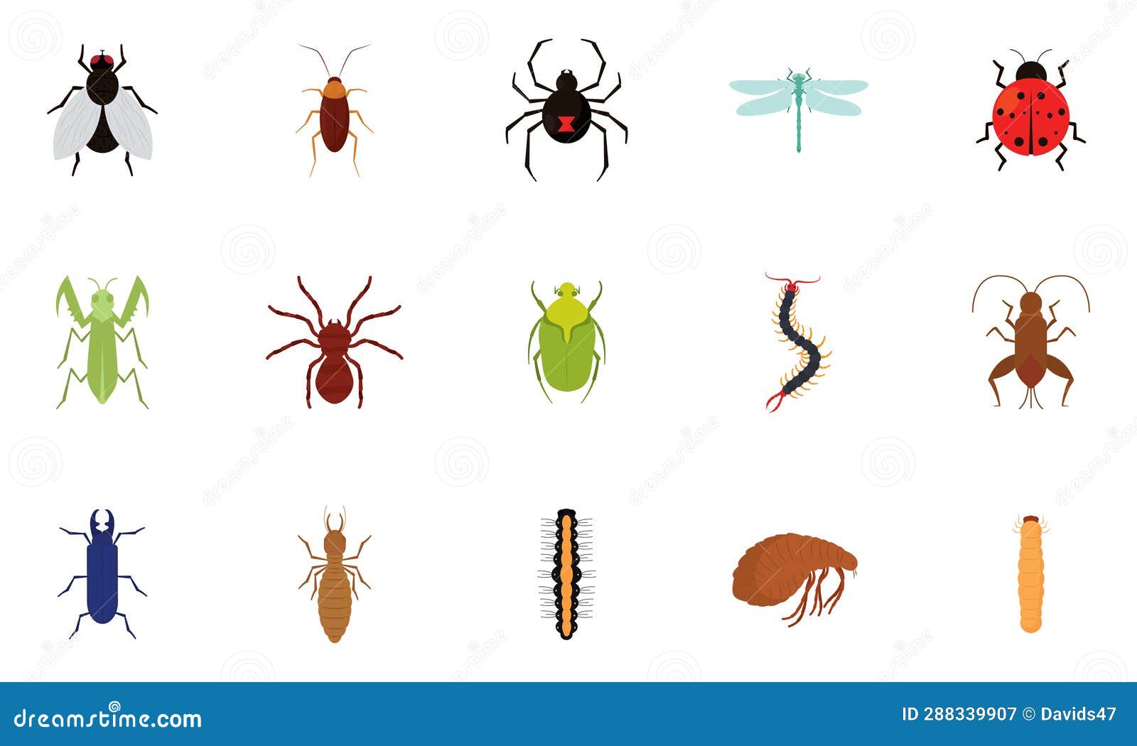 Set of Different Colored Insect Icons Vector Stock Illustration ...