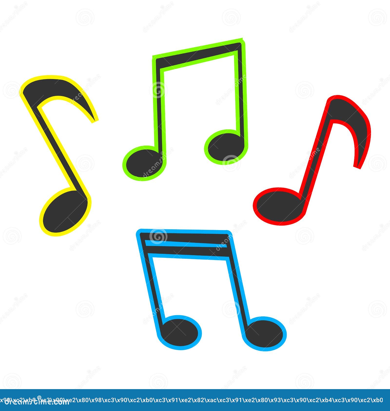 A Set of Different Colored Musical Notes on a White Background Stock ...