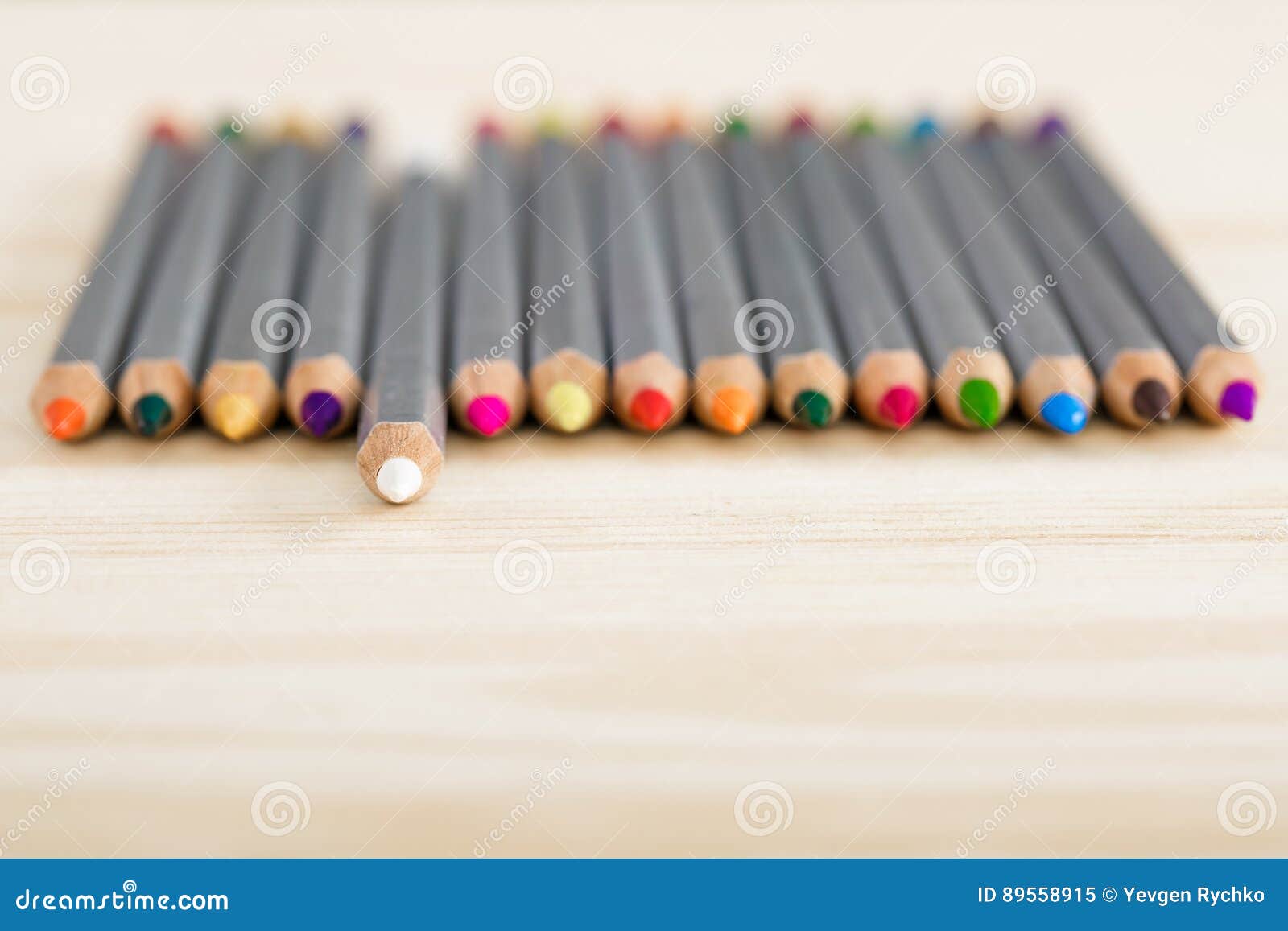 Set of Different Colored Pencils on Wooden Desk Stock Image - Image of ...