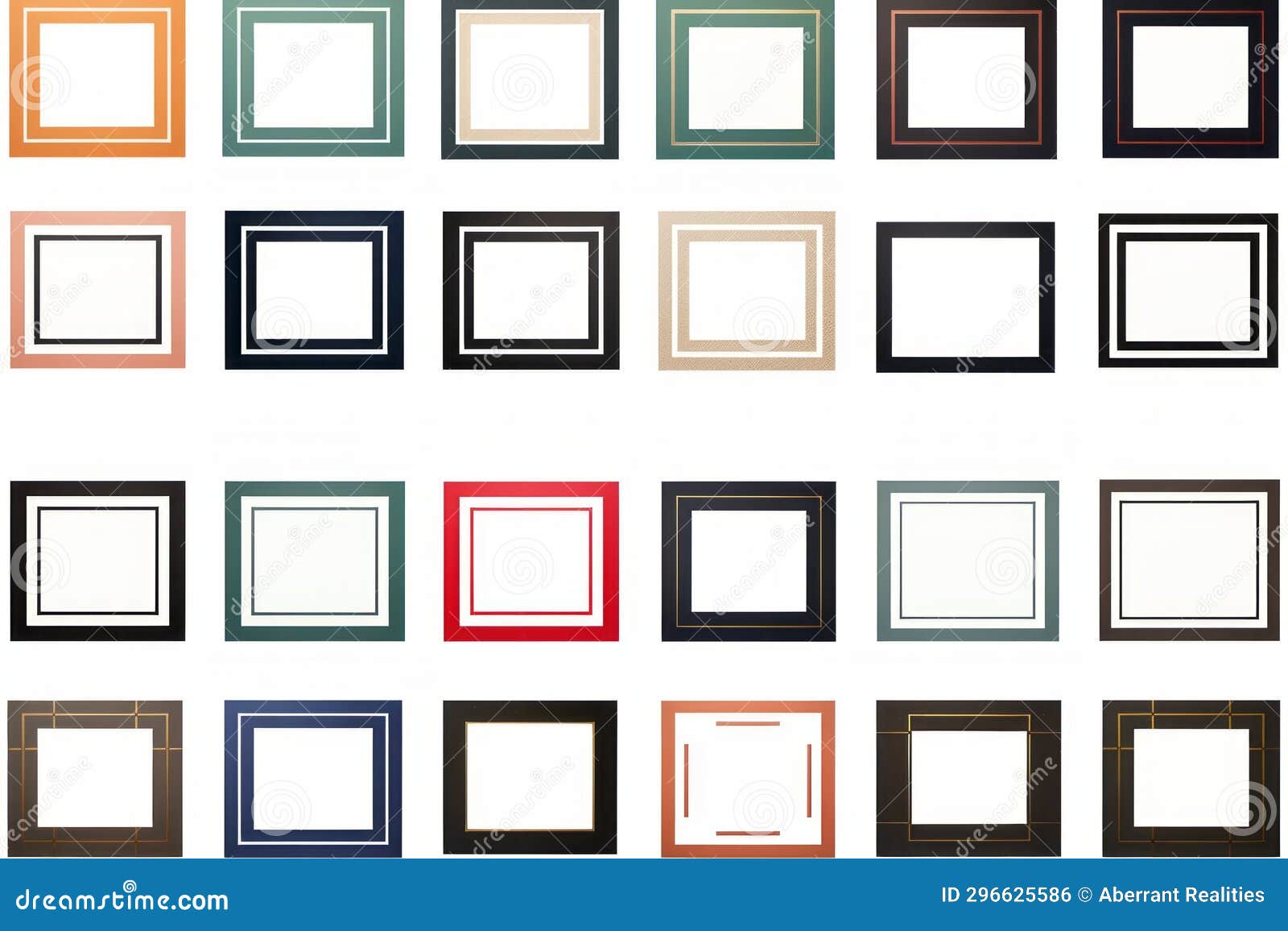 A Set of Different Colored Picture Frames on a White Background Stock ...