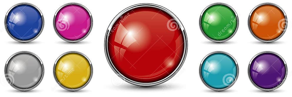 Set of Different Colored Round Buttons with Isolated on White ...