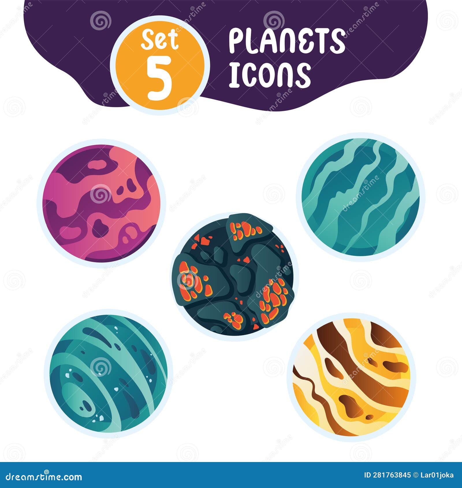 Set of Different Colored Sci Fi Planet Icons Vector Stock Vector ...