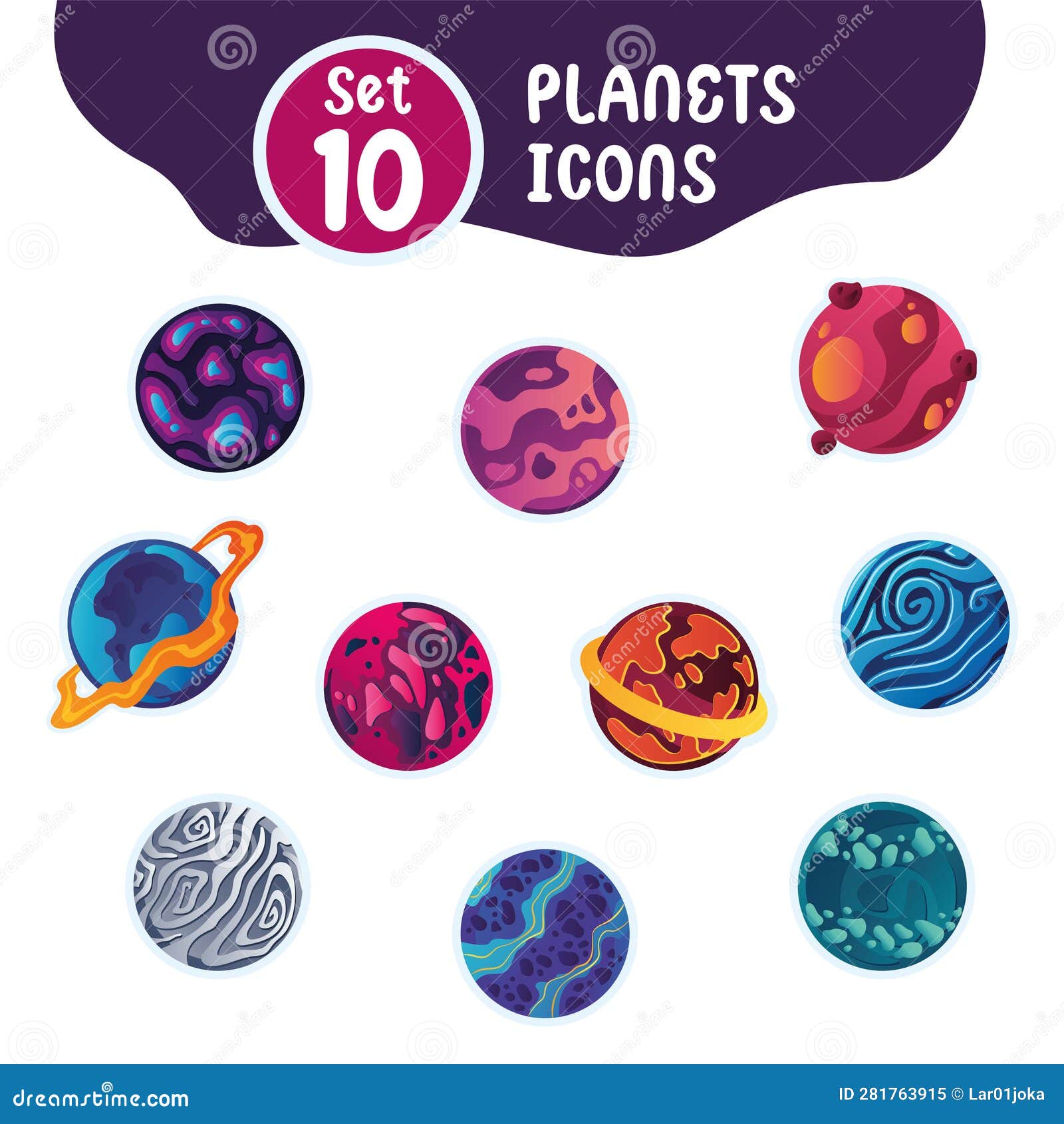 Set of Different Colored Sci Fi Planet Icons Vector Stock Vector ...